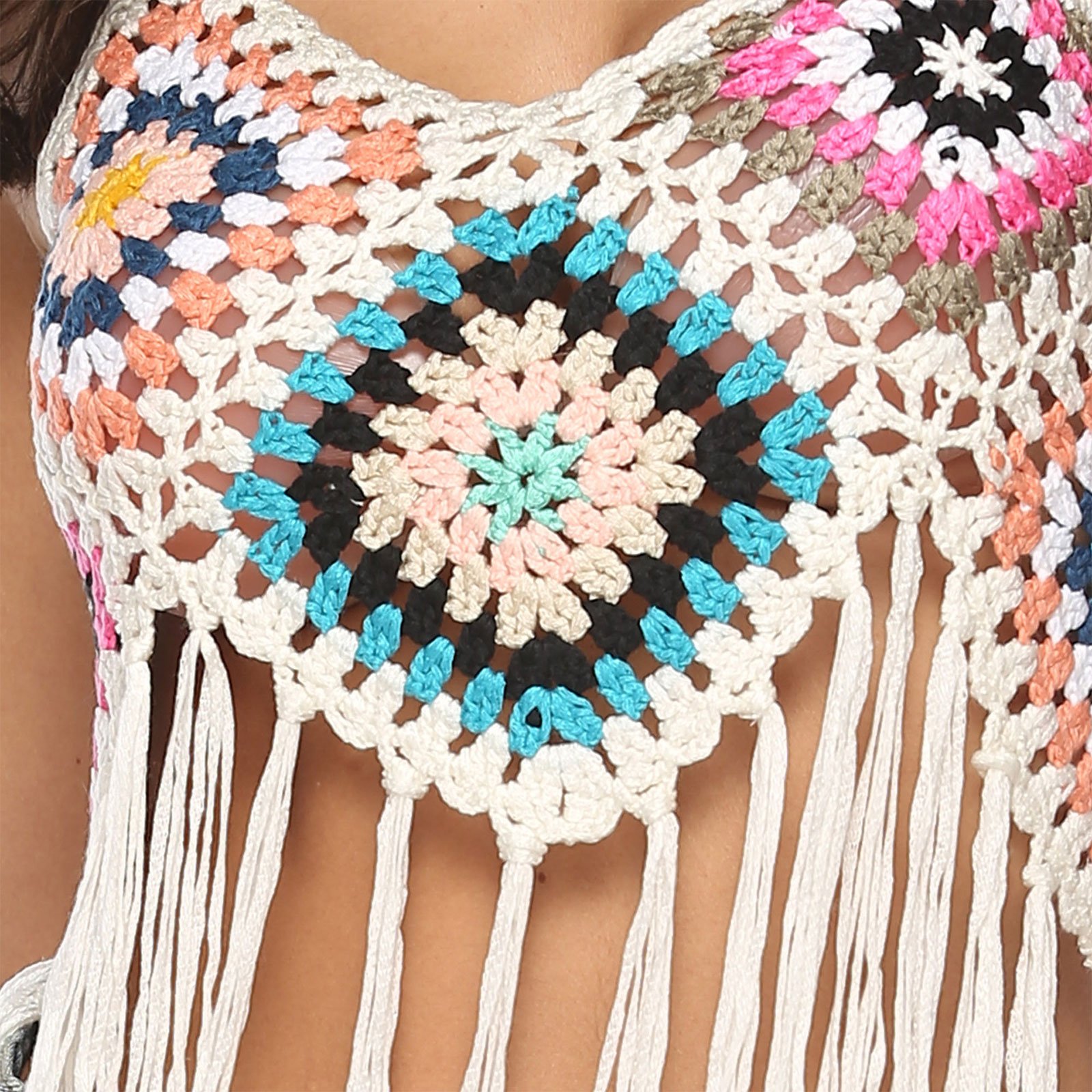 Sexy Tassel Hollow Bikini Tops Womens 2021 Boho Knit Sleeveless See